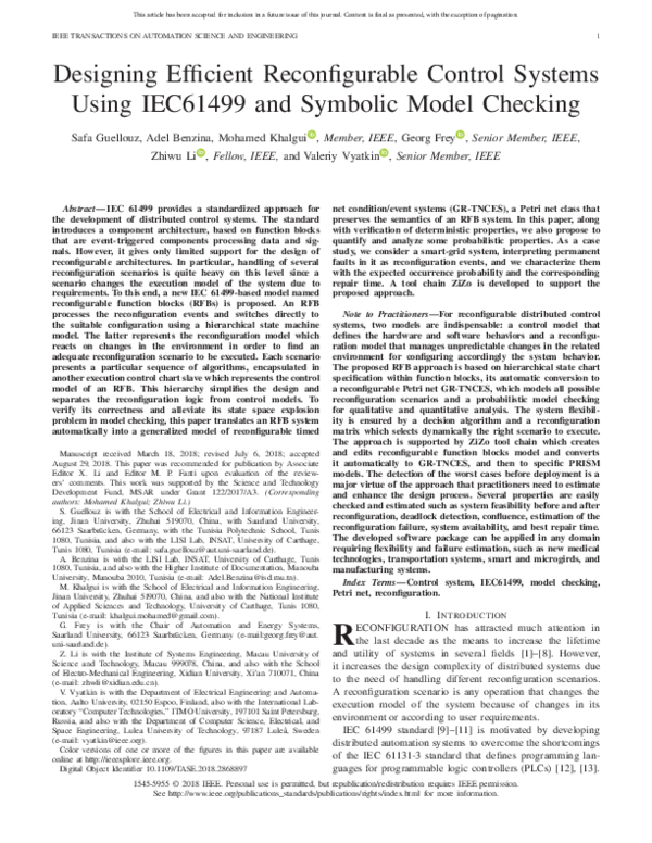 Pdf Designing Efficient Reconfigurable Control Systems Using Iec61499 And Symbolic Model Checking