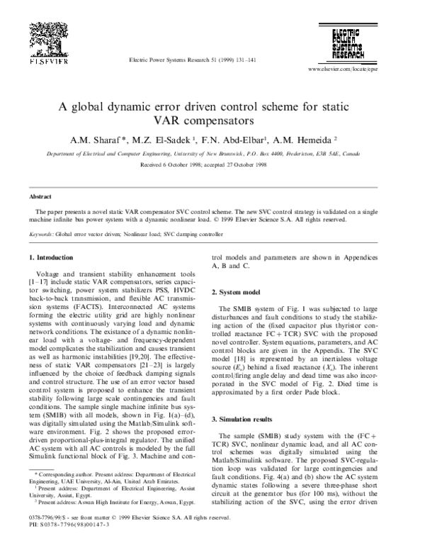 Pdf A Global Dynamic Error Driven Control Scheme For Static Var