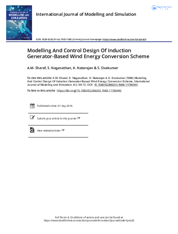 Pdf Modelling And Control Design Of Induction Generator Based Wind