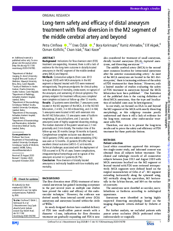 (PDF) Long-term safety and efficacy of distal aneurysm treatment with ...