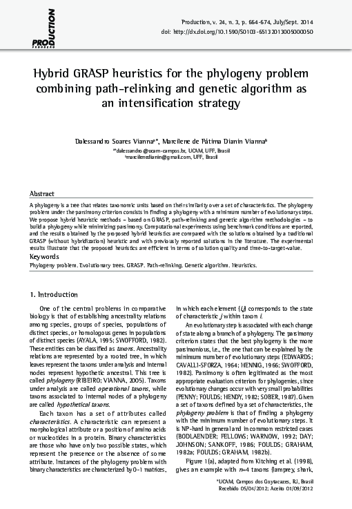 (PDF) Hybrid GRASP heuristics for the phylogeny problem combining path-relinking and genetic ...