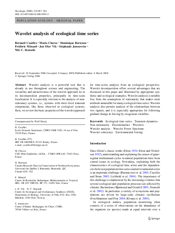 (PDF) Wavelet analysis of ecological time series