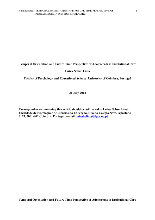 Pdf Temporal Orientation And Future Time Perspective Of Adolescents In Institutional Care