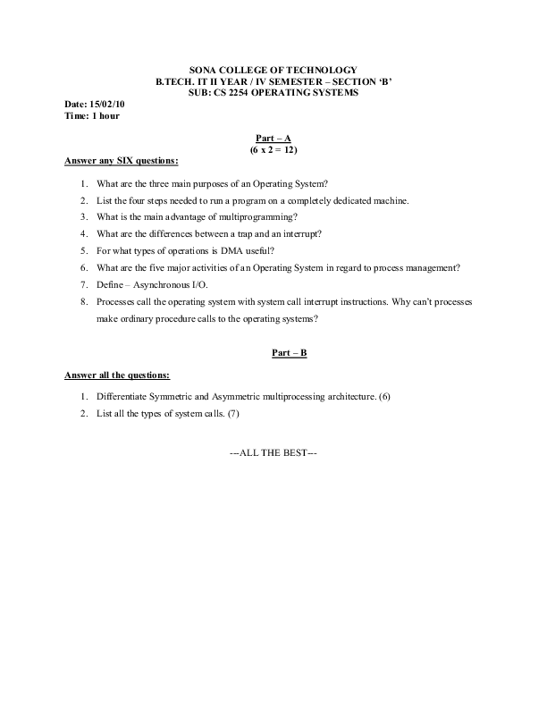 (DOC) operating systems question bank for two marks