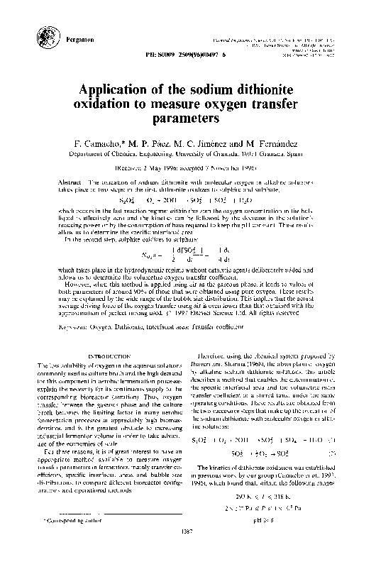 (PDF) Application of the sodium dithionite oxidation to measure oxygen transfer parameters
