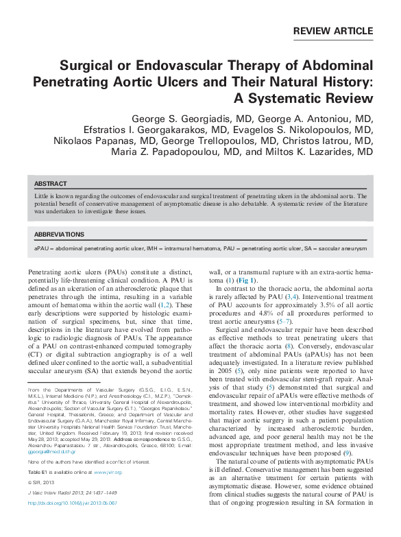 (PDF) Surgical or Endovascular Therapy of Abdominal Penetrating Aortic Ulcers and Their Natural ...