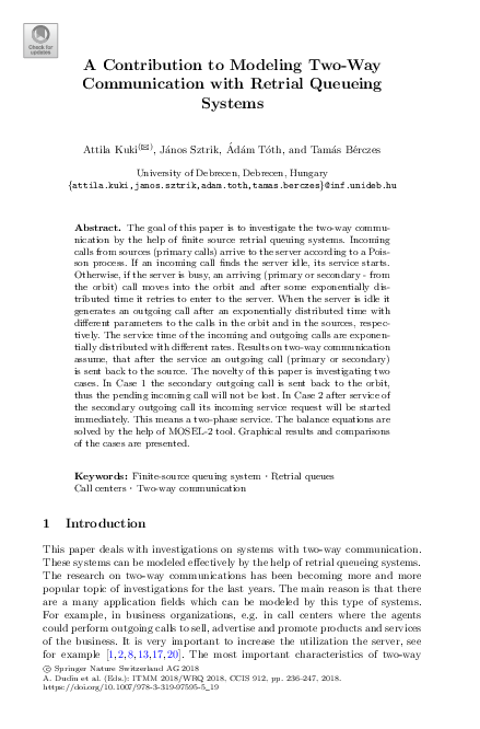 Pdf A Contribution To Modeling Two Way Communication With Retrial Queueing Systems