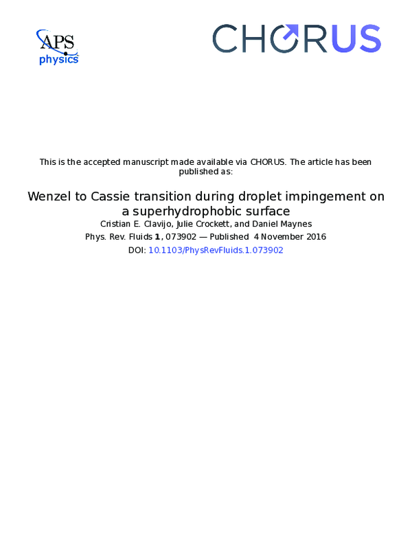 (PDF) Wenzel to Cassie transition during droplet impingement on a ...