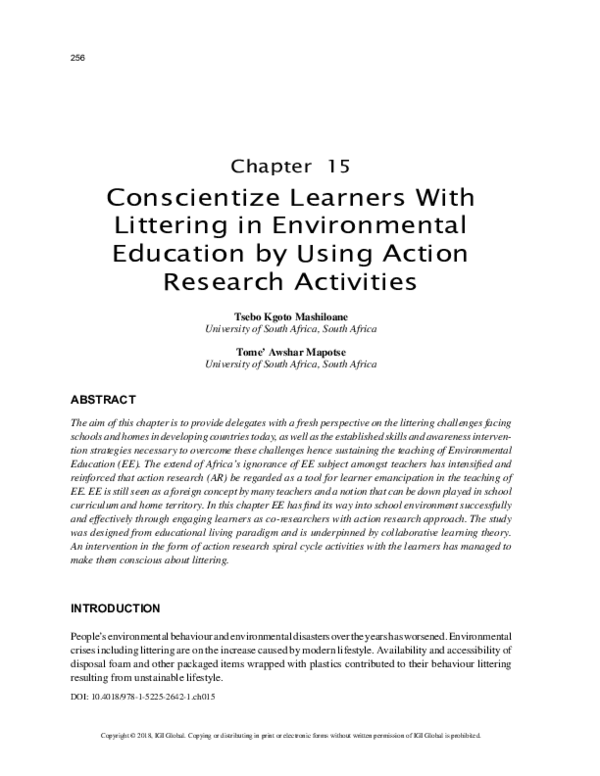 (PDF) Conscientize Learners With Littering in Environmental Education ...