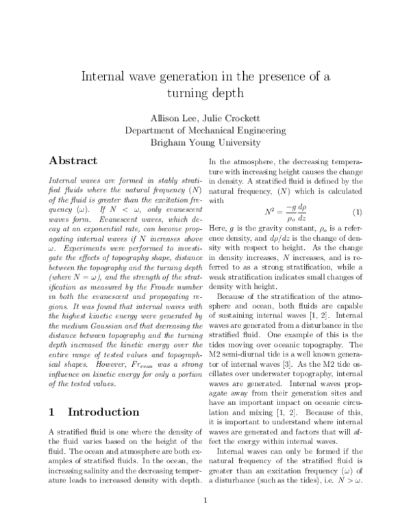 (PDF) Internal Wave Generation in the Presence of a Turning Depth