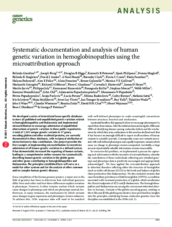 (PDF) Systematic documentation and analysis of human genetic variation ...