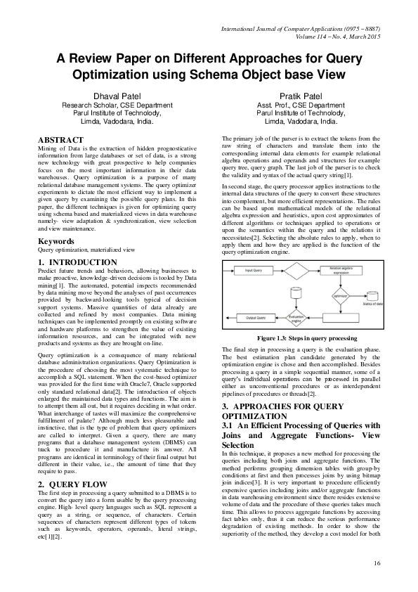 Pdf A Review Paper On Different Approaches For Query Optimization