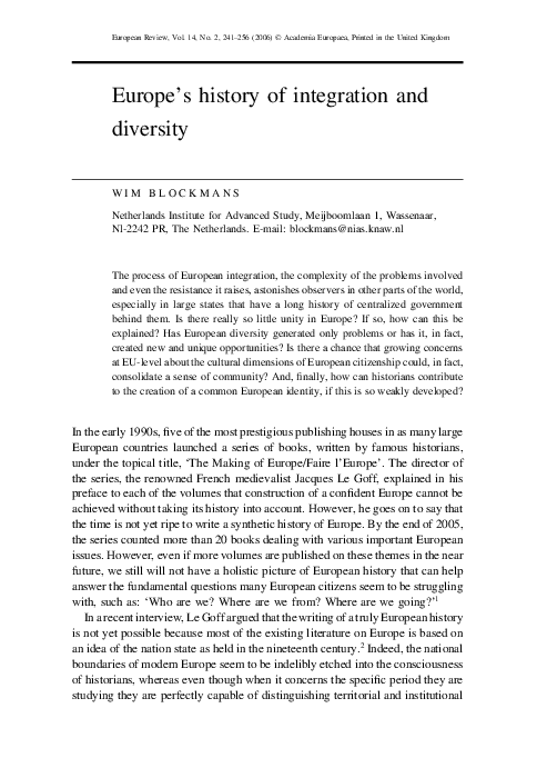 (PDF) Europe's history of integration and diversity