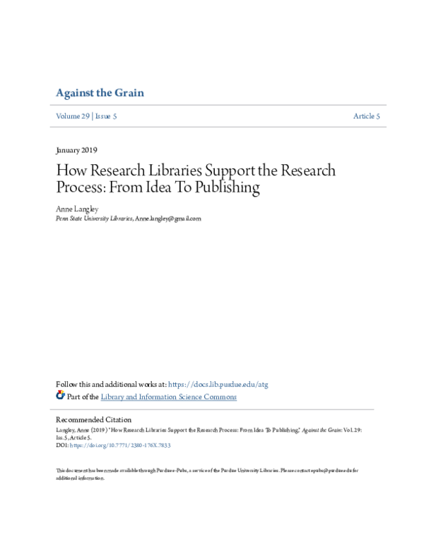 (PDF) How Research Libraries Support the Research Process: From Idea To ...