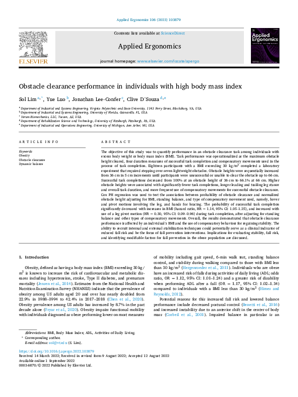 (PDF) Obstacle clearance performance in individuals with high body mass ...