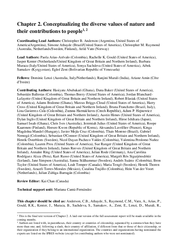 (PDF) Chapter 2. Conceptualizing the diverse values of nature and their ...