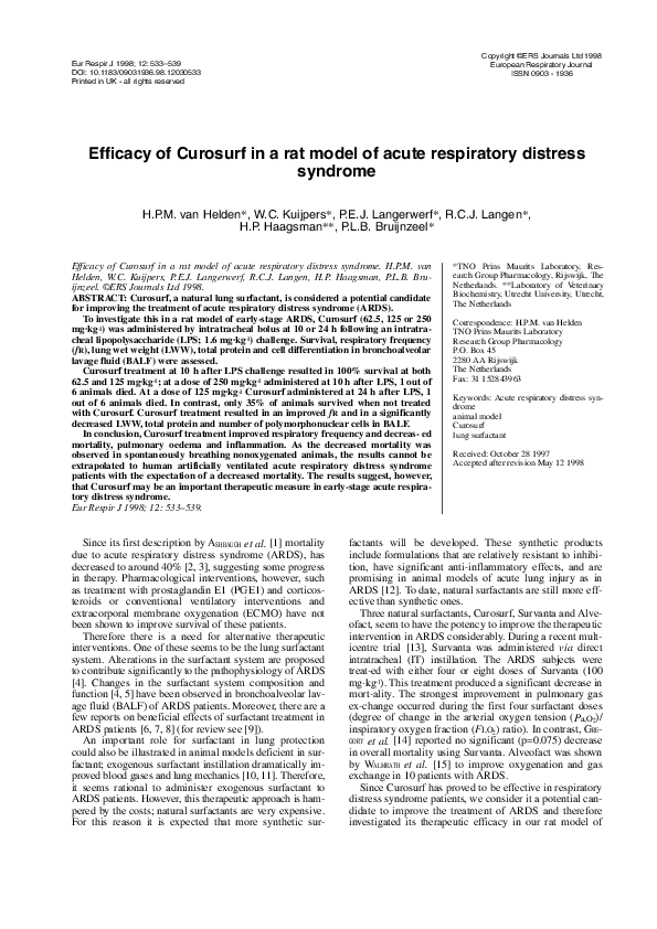 (PDF) Efficacy of Curosurf in a rat model of acute respiratory distress ...