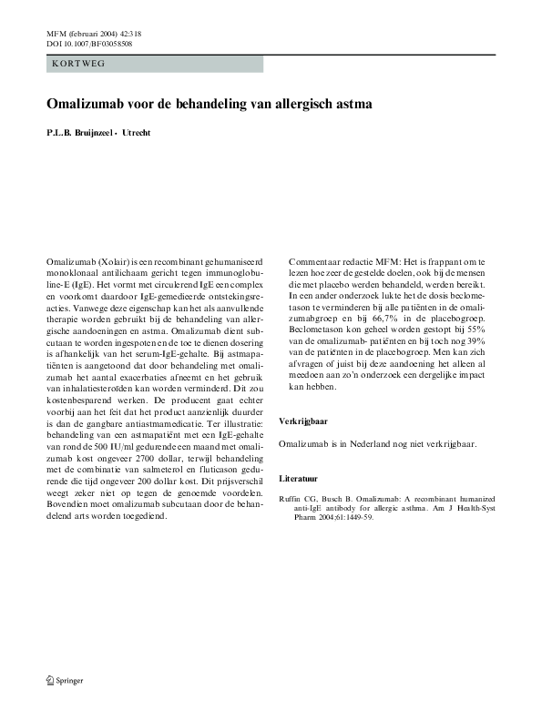 (PDF) Omalizumab voor de behandeling van allergisch astma | Piet ...
