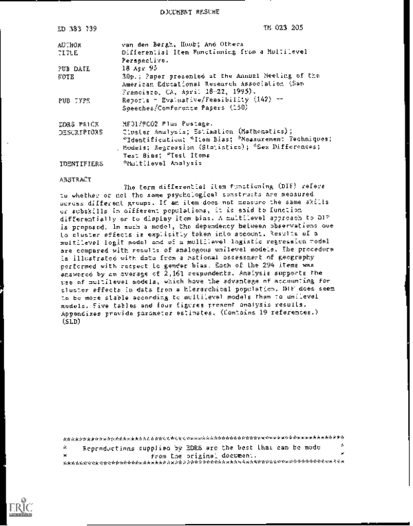 (PDF) Differential item functioning from a multilevel perspective