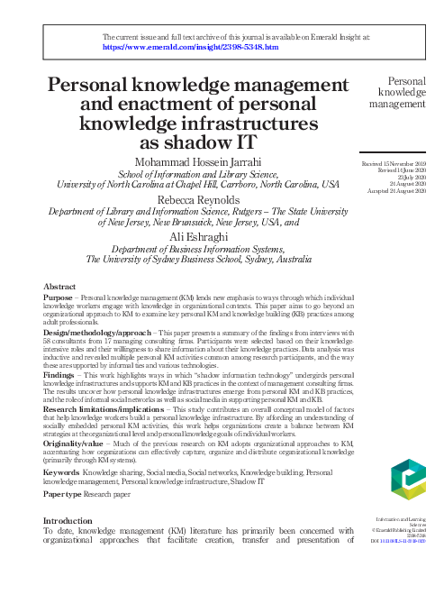 (PDF) Personal knowledge management and enactment of personal knowledge ...