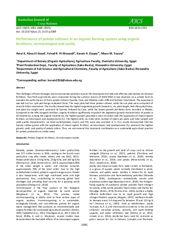 (PDF) Performance of potato cultivars in an organic farming system ...