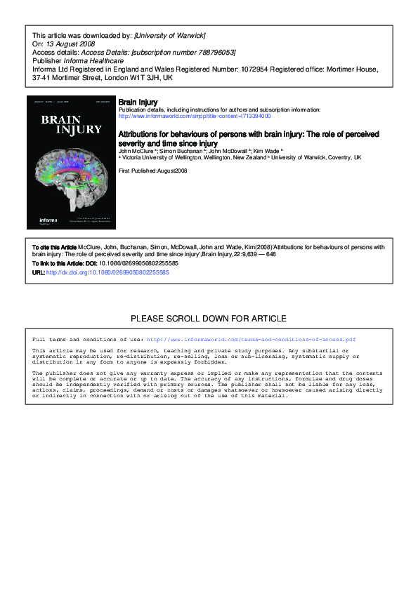 (PDF) Attributions for behaviours of persons with brain injury: The ...