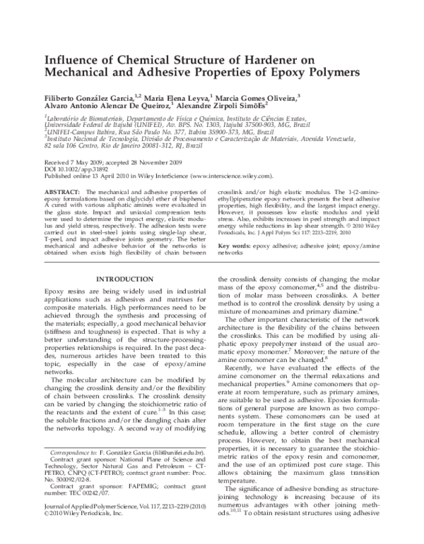 (PDF) Influence of chemical structure of hardener on mechanical and adhesive properties of epoxy ...