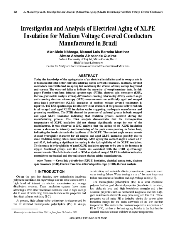 Pdf Investigation And Analysis Of Electrical Aging Of Xlpe Insulation For Medium Voltage