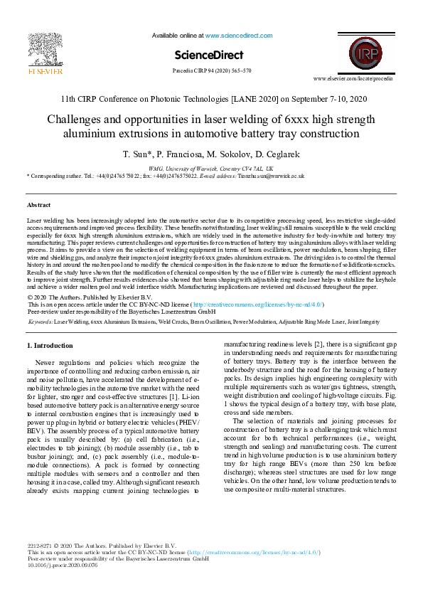 (PDF) Challenges and opportunities in laser welding of 6xxx high ...