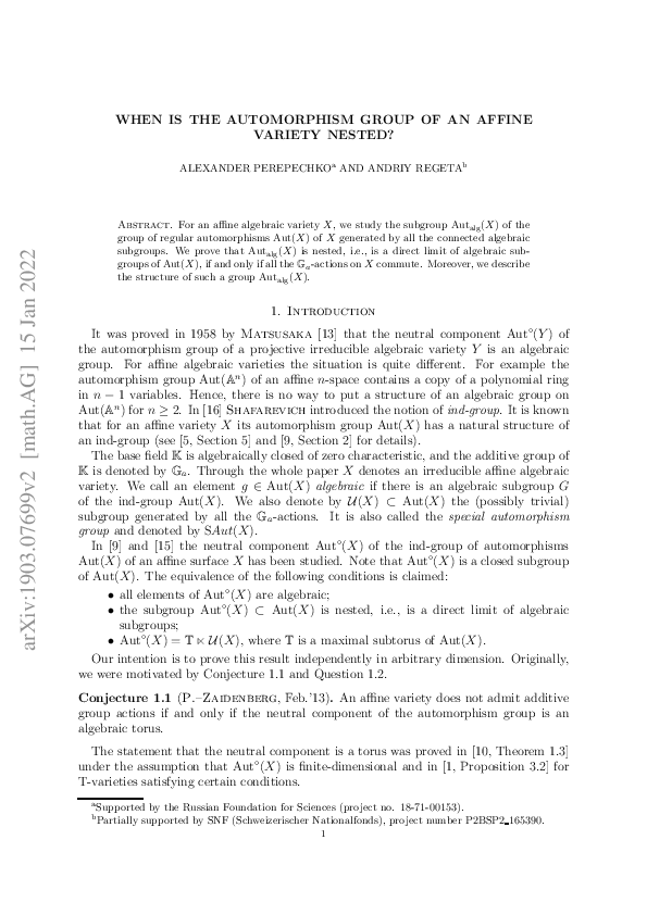 (PDF) When is the Automorphism Group of an Affine Variety Nested?