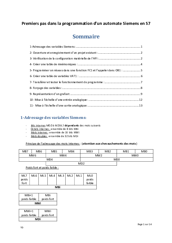 (PDF) Premiers pas dans la programmation d'un automate Siemens en S7 ...