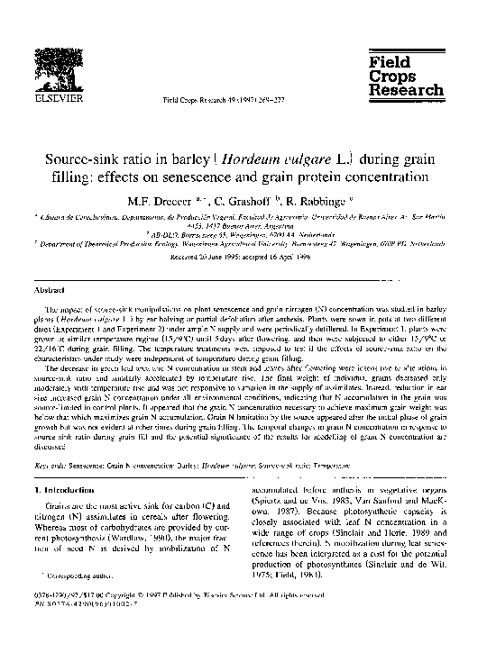 (PDF) Source-sink ratio in barley (Hordeum vulgare L.) during grain ...