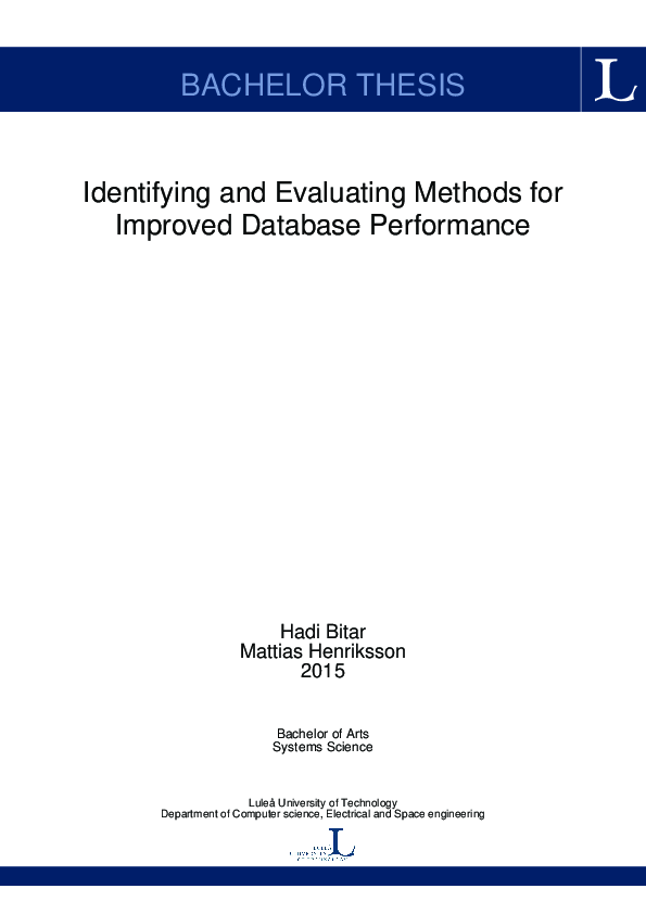 Pdf Identifying And Evaluating Methods For Improved Database Performance