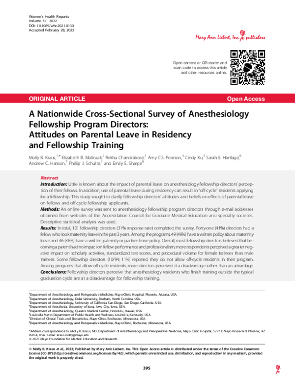 (PDF) A Nationwide Cross-Sectional Survey of Anesthesiology Fellowship Program Directors ...