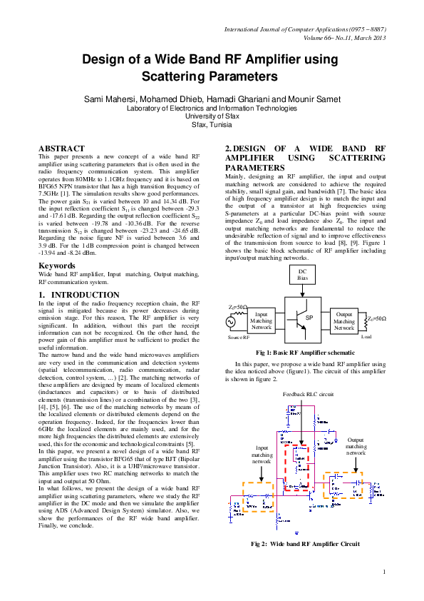 (PDF) Design of a Wide Band RF Amplifier using Scattering Parameters
