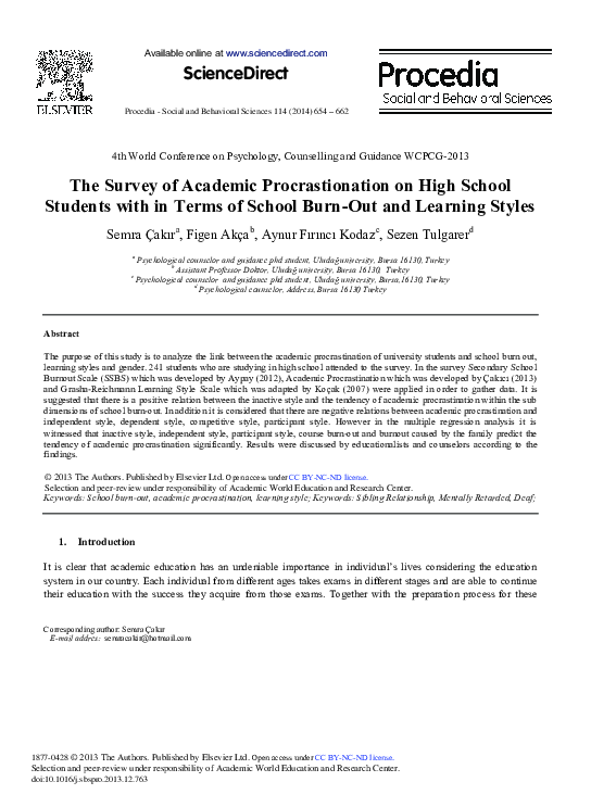 (PDF) The Survey of Academic Procrastionation on High School Students with in Terms of School ...