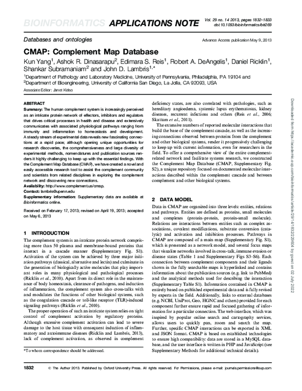 (PDF) CMAP: An Accessible Database for Human Complement Research