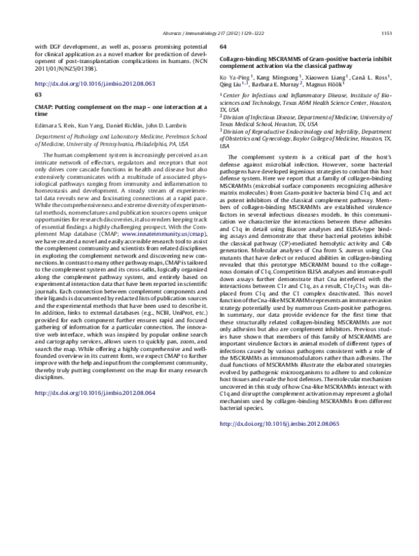 (PDF) CMAP: Putting complement on the map – one interaction at a time | John Lambris - Academia.edu