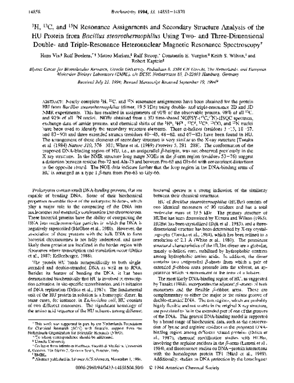 Pdf 1h 13c And 15n Resonance Assignments And Secondary Structure