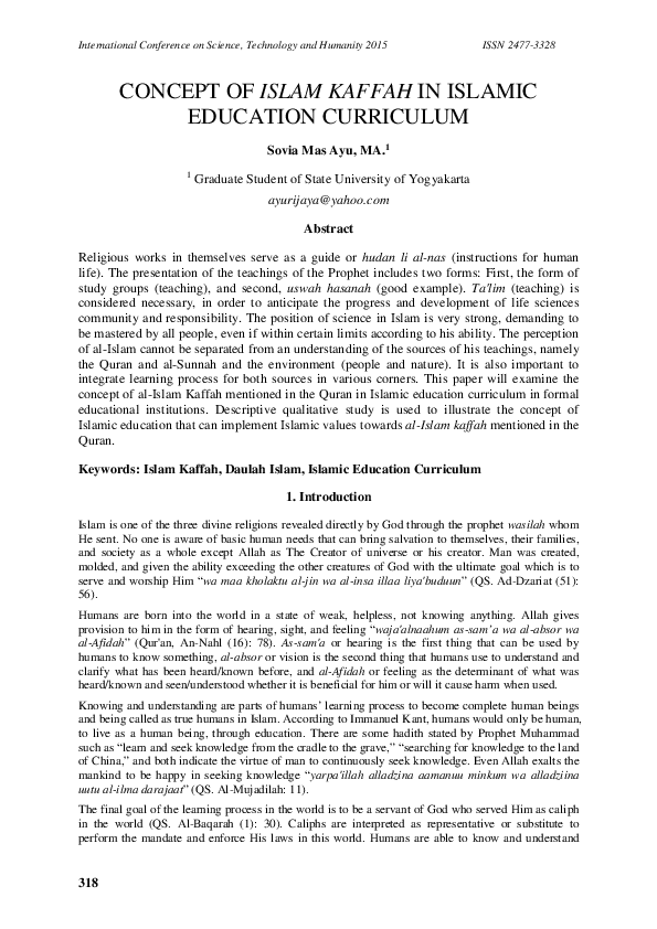 (PDF) Concept of Islam Kaffah in Islamic Education Curriculum
