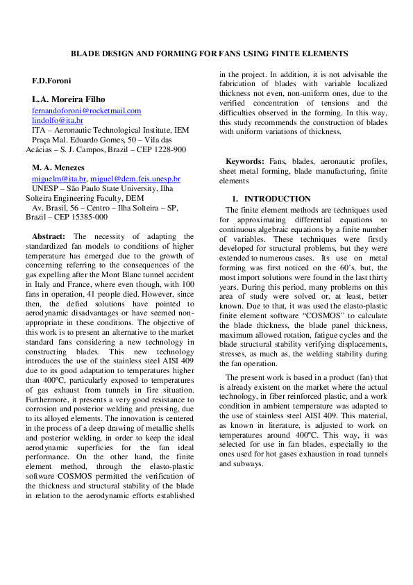 (PDF) Blade Design And Forming For Fans Using Finite Elements