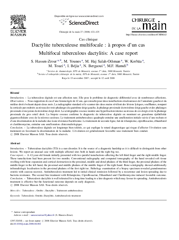 (PDF) [Multifocal tuberculous dactylitis: a case report]