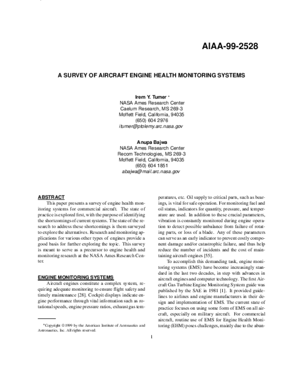 (PDF) A survey of aircraft engine health monitoring systems