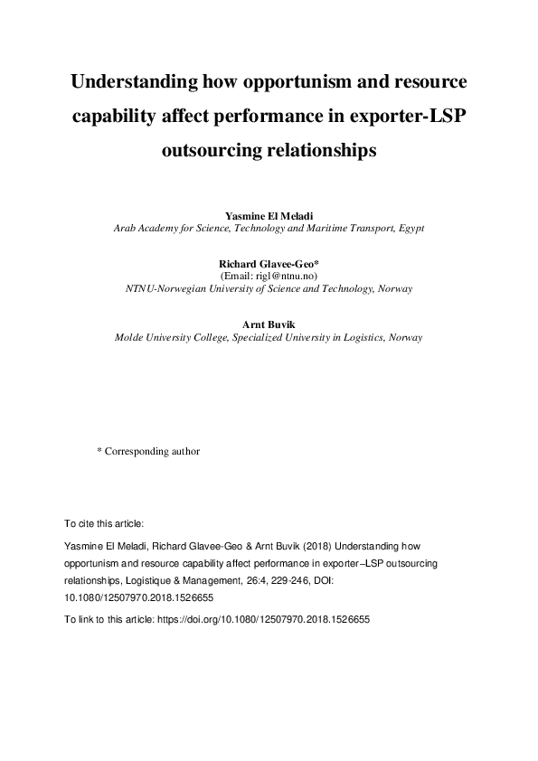 (PDF) Understanding how opportunism and resource capability affect ...