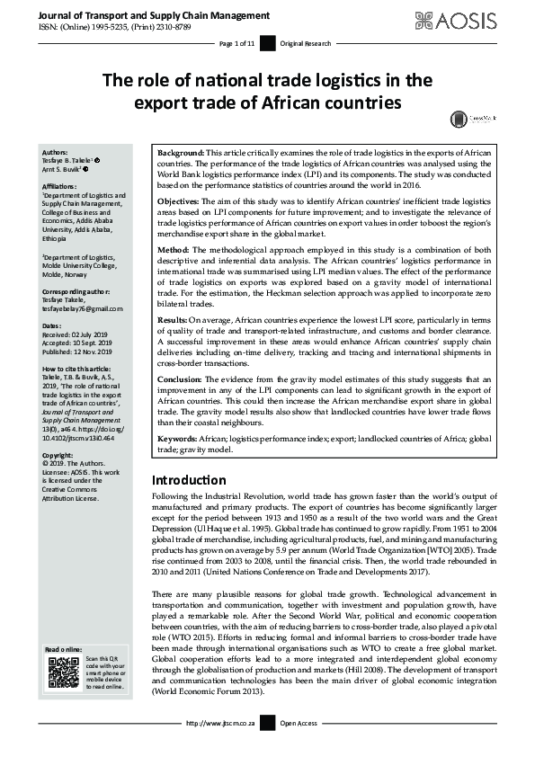 (PDF) The role of national trade logistics in the export trade of ...