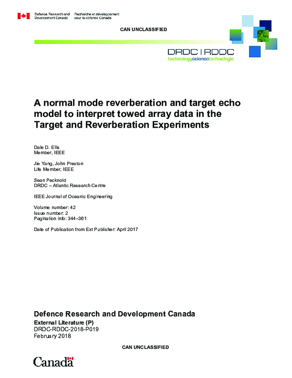(PDF) A Normal Mode Reverberation and Target Echo Model to Interpret Towed Array Data in the ...