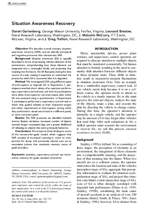 (PDF) Situation Awareness Recovery