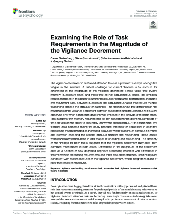 (PDF) Examining the Role of Task Requirements in the Magnitude of the Vigilance Decrement