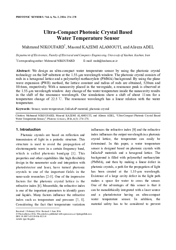 (PDF) Ultra-compact photonic crystal based water temperature sensor