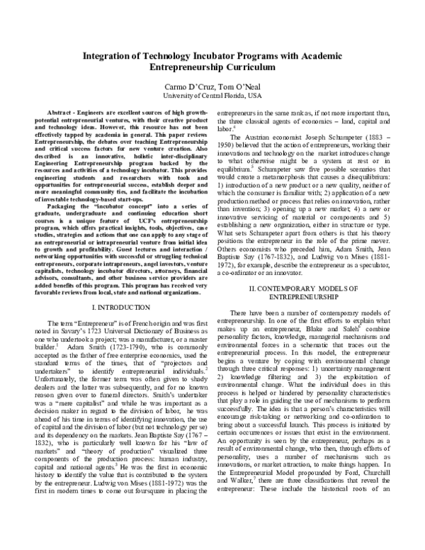 Pdf Integration Of Technology Incubator Programs With Academic